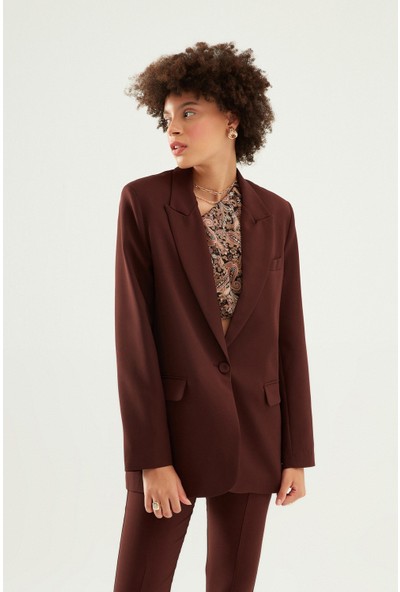 Quzu Blazer Ceket Koyu Kahve