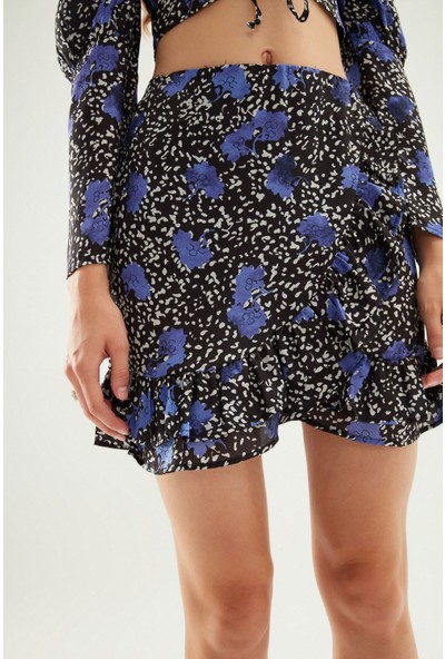 Quzu Desenli Anvelop Mini Etek Mor Quzu Desenli Anvelop Mini Etek Mor