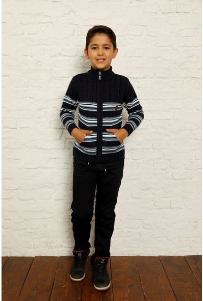 Aymeravm Çizgili Hakim Yaka Triko Hırka