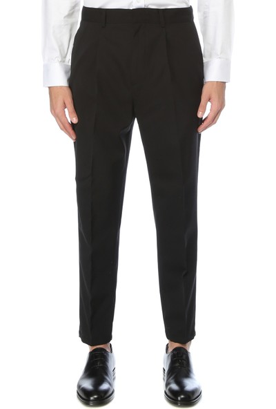 Network Slim Fit Siyah Pilili Yün Pantolon