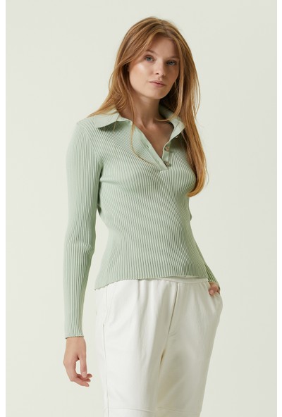 Network Slim Fit Mint Gömlek Yaka Kazak