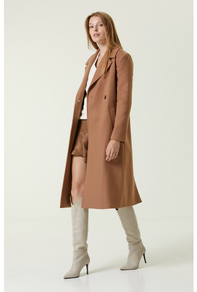 Network Regular Fit Camel Beli Kuşaklı Palto
