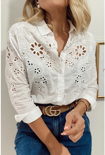 Furkan Exclusive Kadın Beyaz Pamuk Ince Fisto Gömlek