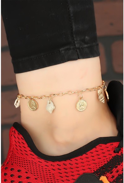 Moco Gold Renk Zincirli Deniz Kabuğu ve Madalyon Aksesuarlı Hal Hal
