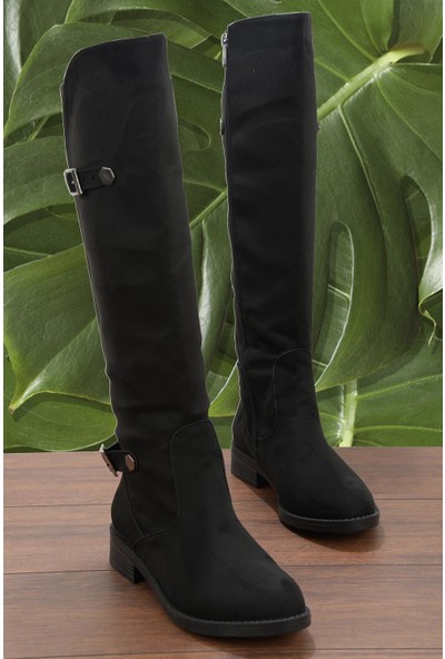Bambi Siyah Süet Kadın Çizme K03824333302