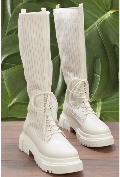 Bambi Krem Kadın Çizme K03578000609