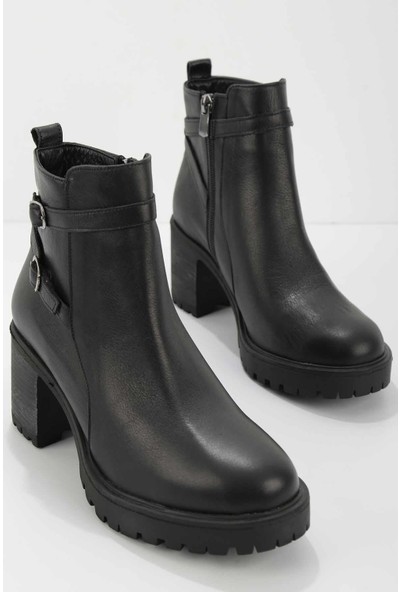 Bambi Siyah Hakiki Deri Kadın Bot & Bootie K02586010103