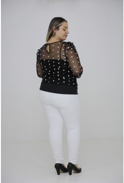 Truva Xxl Büyük Beden Kadın Giyim Tül Detaylı Bluz