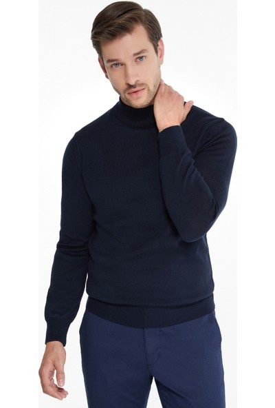 Hatemoğlu Lacivert Regular Fit Yarım Balıkçı Triko Kazak Hatemoğlu Lacivert Regular Fit Yarım Balıkçı Triko Kazak