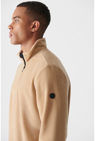 Avva Erkek Bej Fermuarlı Dik Yaka Düz Polar A12Y1068
