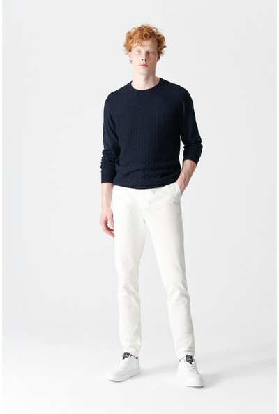 Avva Erkek Beyaz Yandan Cepli Armürlü Slim Fit Pantolon A12Y3017