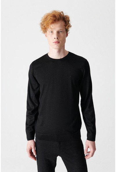 Avva Erkek Siyah Bisiklet Yaka Düz Kazak A12B5004