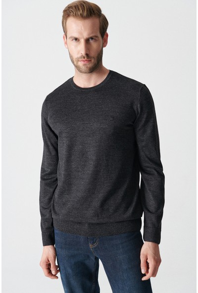 Avva Erkek Antrasit Bisiklet Yaka Düz Kazak A12B5004 Avva Erkek Antrasit Bisiklet Yaka Düz Kazak A12B5004