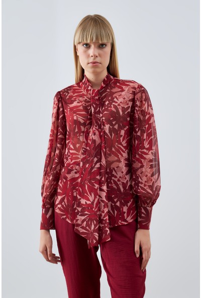 Gusto Boyundan Bağlı Bluz - Bordo