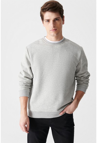 Avva Erkek Gri Bisiklet Yaka Düz Sweatshirt E001017