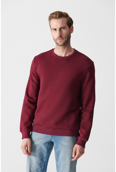 Avva Erkek Koyu Bordo Bisiklet Yaka Düz Sweatshirt E001017