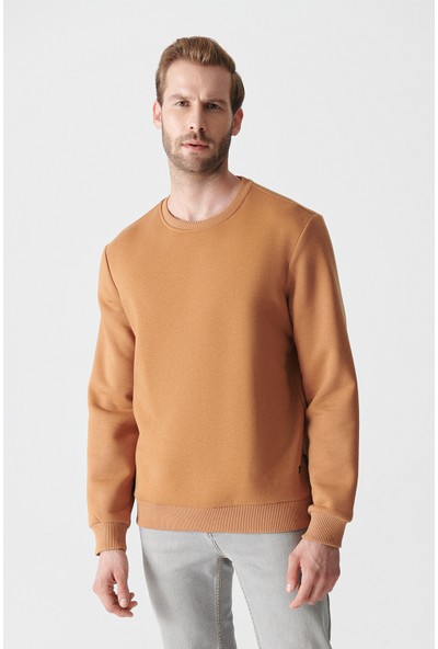 Avva Erkek Açık Kahve Bisiklet Yaka Düz Sweatshirt E001017 Avva Erkek Açık Kahve Bisiklet Yaka Düz Sweatshirt E001017