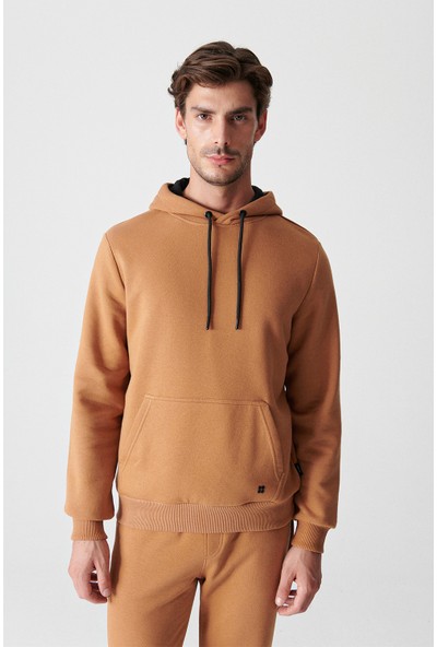 Avva Erkek Açık Kahve Kapüşonlu Yaka Düz Sweatshirt E001018 Avva Erkek Açık Kahve Kapüşonlu Yaka Düz Sweatshirt E001018