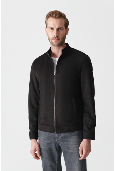 Avva Erkek Siyah Dik Yaka Düz Süet Mont A12Y6092