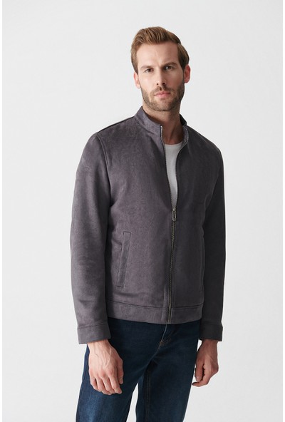 Avva Erkek Gri Dik Yaka Düz Süet Mont A12Y6092