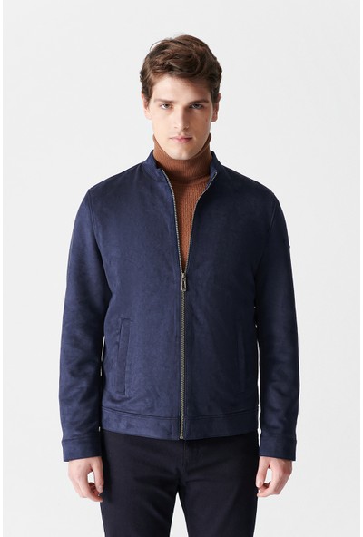 Avva Erkek Lacivert Dik Yaka Düz Süet Mont A12Y6092
