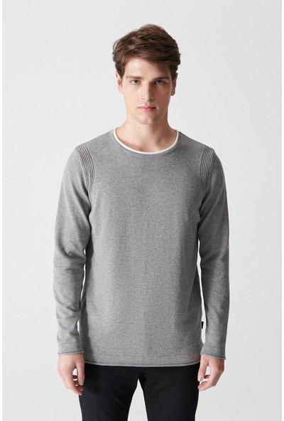 Avva Erkek Açık Gri Bisiklet Yaka Düz Kazak A12Y5011