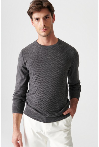 Avva Erkek Antrasit Bisiklet Yaka Jakarlı Kazak A12Y5039