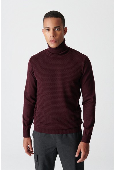 Avva Erkek Bordo Balıkçı Yaka Jakarlı Kazak A12Y5046