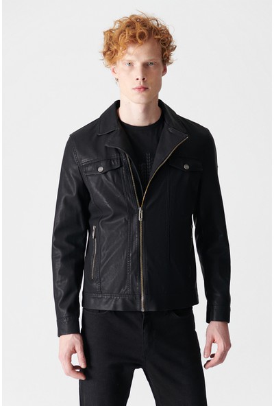 Avva Erkek Siyah Mono Yaka Deri Mont A12Y6031