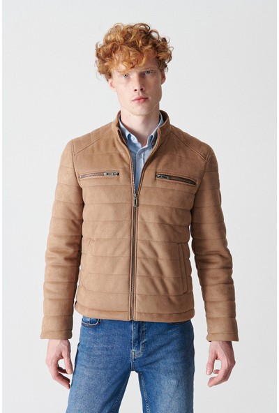 Avva Erkek Bej Dik Yaka Yandan Cepli Kapitone Süet Mont A12Y6048 Avva Erkek Bej Dik Yaka Yandan Cepli Kapitone Süet Mont A12Y6048