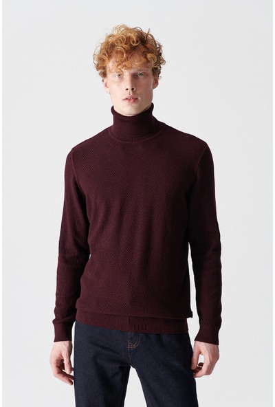 Avva Erkek Bordo Balıkçı Yaka Jakarlı Kazak A12Y5007 Avva Erkek Bordo Balıkçı Yaka Jakarlı Kazak A12Y5007