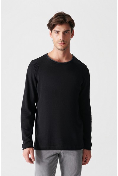 Avva Erkek Siyah Bisiklet Yaka Düz Kazak A12Y5011