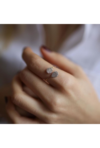 Taşlı Çapraz Damla Yüzük