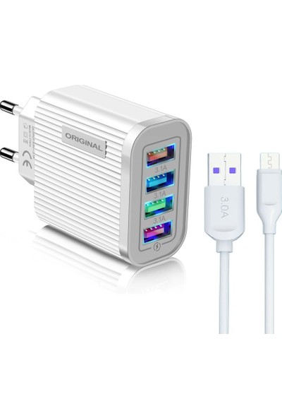 Zuidid Qc 3.0 4 USB Portlu 3,1 A 48 W Çoklu Şarj + 3 A Hızlı Şarj Kablosu - Micro USB