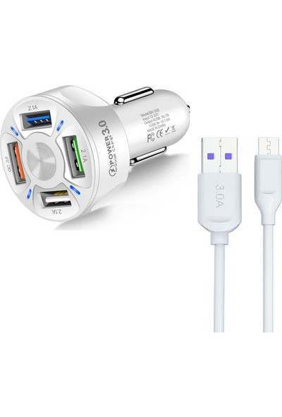 Zuidid Araç Hızlı Şarj 4 USB 7 A Çoklu Hızlı Şarj + 3 A Hızlı Şarj Kablosu - Type C