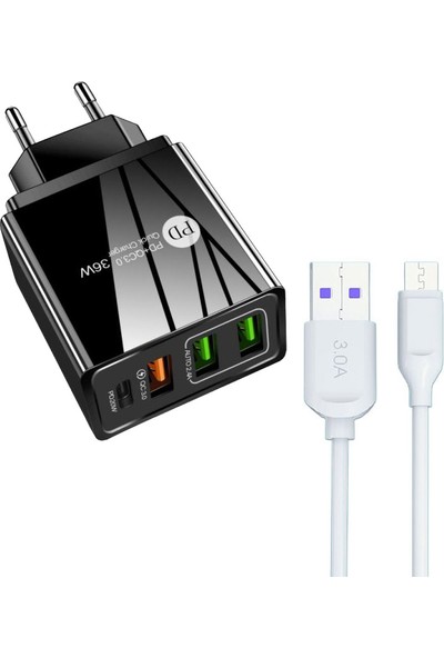 Zuidid Hızlı Şarj PD20W + Qc3.0 USB + 2.4A Çift USB Çoklu Şarj + 3 A Hızlı Şarj Kablosu - Micro USB Zuidid Hızlı Şarj PD20W + Qc3.0 USB + 2.4A Çift USB Çoklu Şarj + 3 A Hızlı Şarj Kablosu - Micro USB