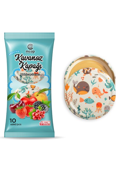 MCAP Desenli Konserve Kavanoz Kapağı - 10 Adet (Standart Boy - 82 Mm) MCAP Desenli Konserve Kavanoz Kapağı - 10 Adet (Standart Boy - 82 Mm)