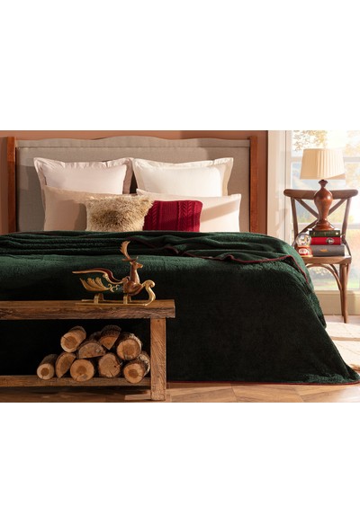 Madame Coco Claire Tek Kişilik Sherpa Düz Battaniye - Yeşil