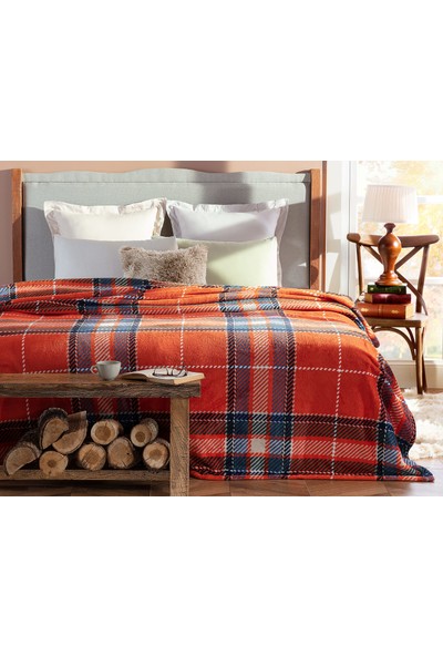 Madame Coco Antonin Welsoft Tek Kişilik Baskılı Battaniye - Turuncu