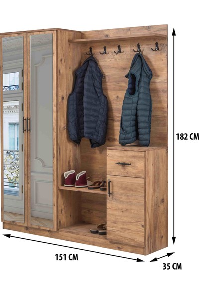 Moderniya Mobilya Flora Iki Kapılı Ceviz Portmanto Ayakkabılık