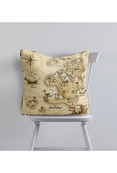 Bk Gift Korsan Haritası Tasarımlı Yastık-1