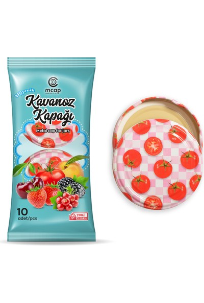 MCAP Desenli Konserve Kavanoz Kapağı - 10 Adet (Standart Boy - 82 Mm) MCAP Desenli Konserve Kavanoz Kapağı - 10 Adet (Standart Boy - 82 Mm)