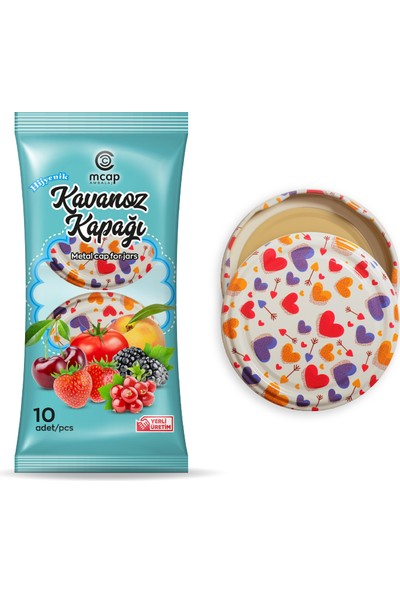 MCAP Desenli Konserve Kavanoz Kapağı - 10 Adet (Standart Boy - 82 Mm)