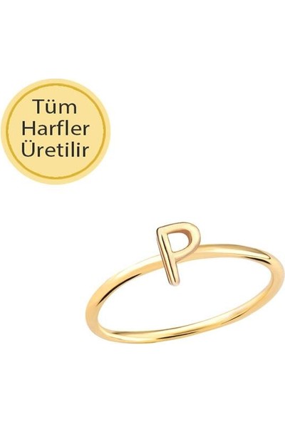 14 Ayar Altın P Harfli Yüzük
