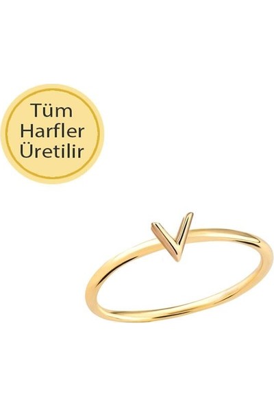 14 Ayar Altın V Harfli Yüzük