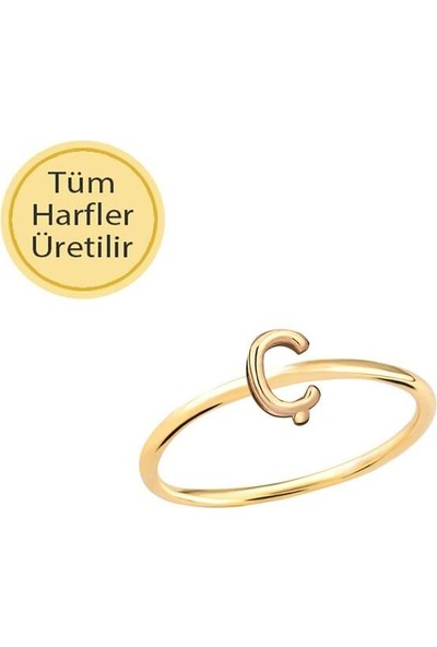Engingold 14 Ayar Altın Ç Harfli Yüzük