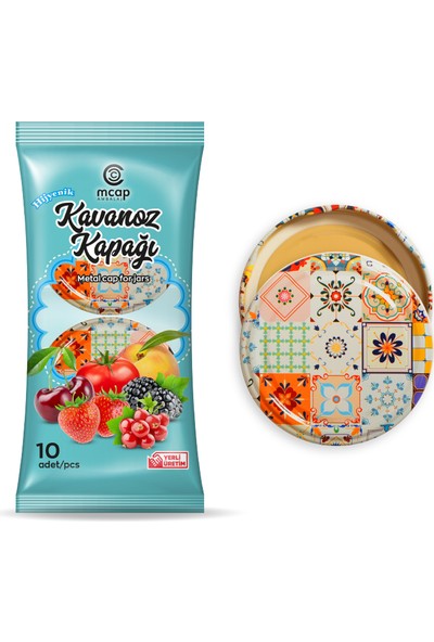 MCAP Desenli Konserve Kavanoz Kapağı - 10 Adet (Standart Boy - 82 Mm) MCAP Desenli Konserve Kavanoz Kapağı - 10 Adet (Standart Boy - 82 Mm)
