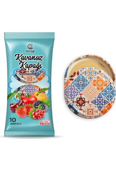 MCAP Desenli Konserve Kavanoz Kapağı - 10 Adet (Standart Boy - 82 Mm)