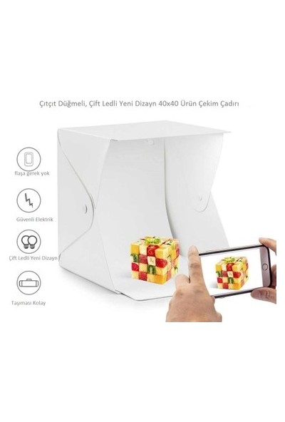 İtc Store Büyük Boy Ürün Çekim Çadırı Mini Fon Fotoğraf Stüdyosu Ledli Işık Perdesi (40*40) İtc Store Büyük Boy Ürün Çekim Çadırı Mini Fon Fotoğraf Stüdyosu Ledli Işık Perdesi (40*40)