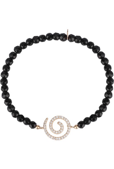 Coşar Silver Zirkon Taşlıu Pırlanta Montür Rose Altrı Kaplama Siyah Boncuklu Desenli Gümüş Strech Bileklik Coşar Silver Zirkon Taşlıu Pırlanta Montür Rose Altrı Kaplama Siyah Boncuklu Desenli Gümüş Strech Bileklik